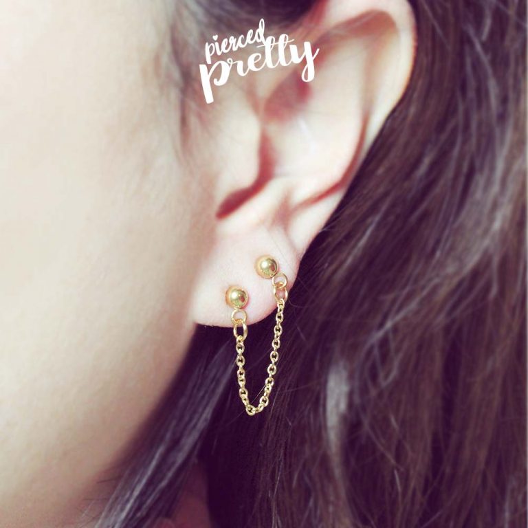 Cartilage chain earring, Rose gold 20g 16g dangle lobe chain earring ...