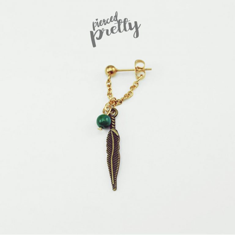 20g 16g Feather helix chain earring, Conch hoop earring, Lapis natural ...