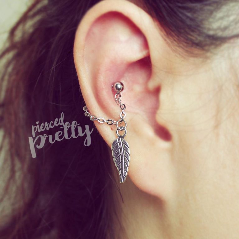 Handmade 16g 20g Leaf conch chain earring, conch hoop earring, helix ...