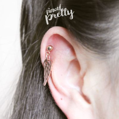 Feather dangle cartilage earring, helix earring, 20g 16g ear cartilage ...