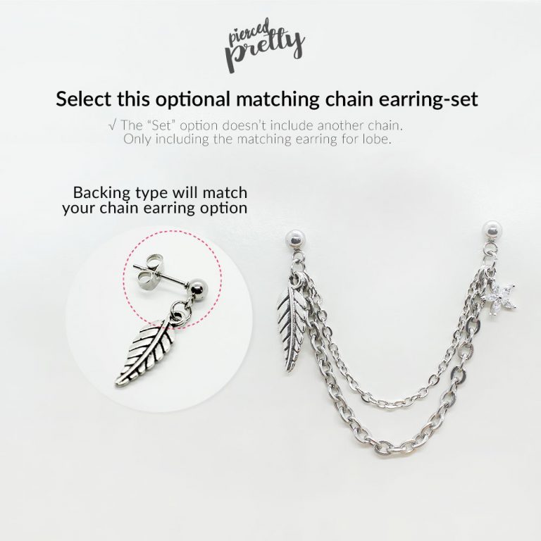Flower & Leaf helix to lobe chain earring, 20g 16g dangle chain earring ...
