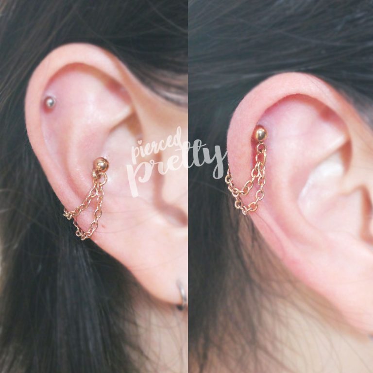 16g Conch double chain earring, Rose gold conch hoop earring, helix ... 16g Conch double chain earring, Rose gold conch hoop earring, helix ...