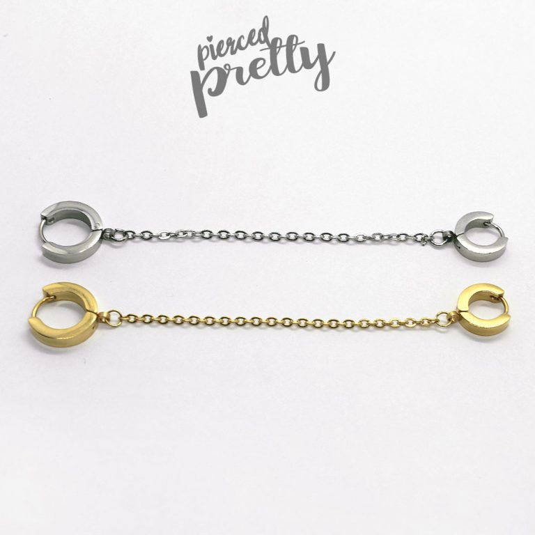 Helix to lobe feather hoop chain earring, helix double chain hoops, ear ...