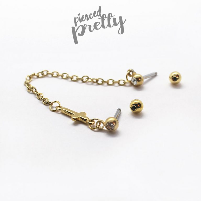 20g 16g Cross helix to lobe chain earring, Helix chain earring, Ear ...