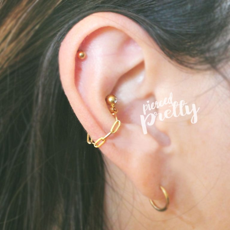 Handmade Wing conch chain earring, conch hoop earring, helix earring ...