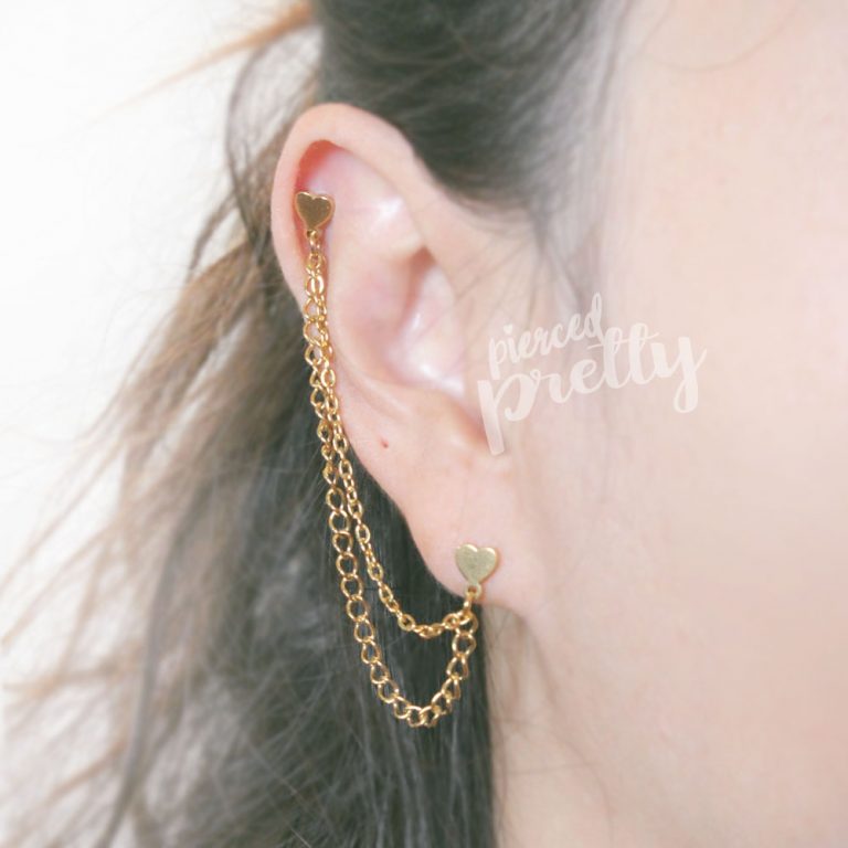 Handmade Wing conch chain earring, conch hoop earring, helix earring ...